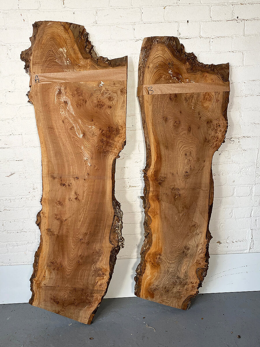 Elm - Bookmatched Wood Boards | Waney Edged with Pip and Burr